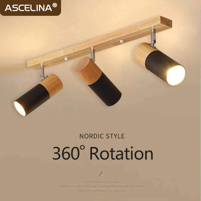 Wood-Ceiling-Light-Nordic-Rotatable-Decorate-Spotlight-For-Bedroom ...