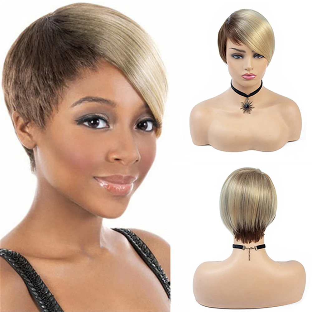 BCHR Short Pixie Cut Wigs Straight Synthetic Hair High Temperature ...
