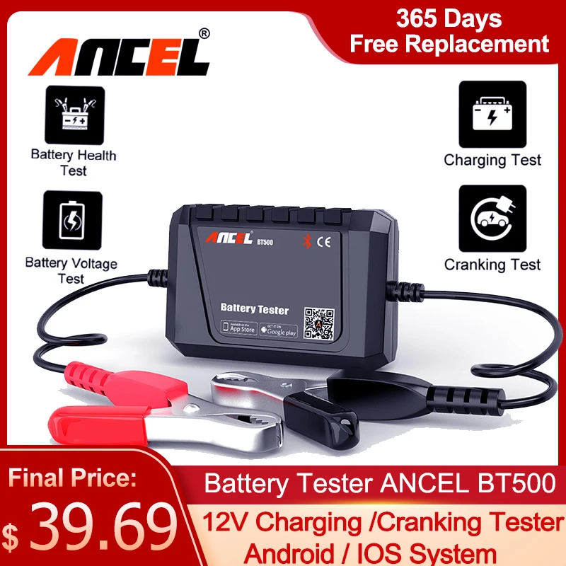 Ancel Bt500 자동차 배터리 테스터 무선 전기 회로 크랭킹 테스트 안드로이드 Ios 충전 테스트 배터리 분석기