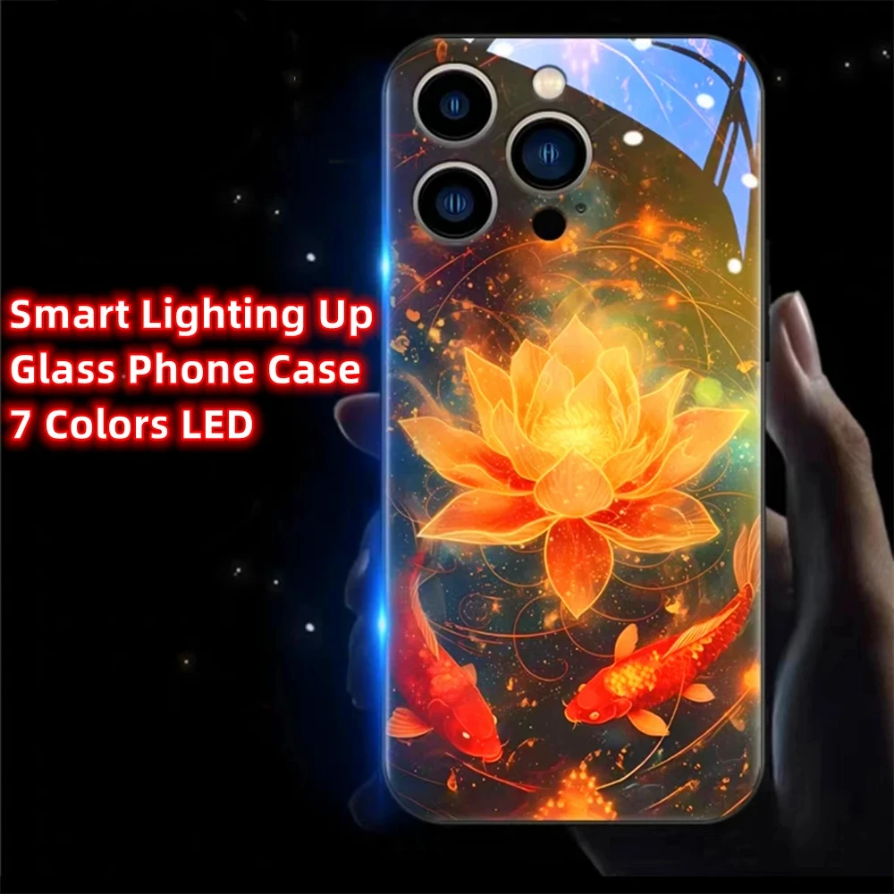 Lucky-Lotus-Carp-LED-Light-Phone-Case-Glitter-Shockproof-Back-Cover-For ...