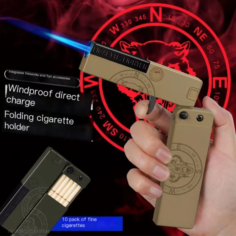 Creative-Folding-Gun-Type-Cigarette-Case-2-in-1-Butane-Gas-Lighter-10 ...