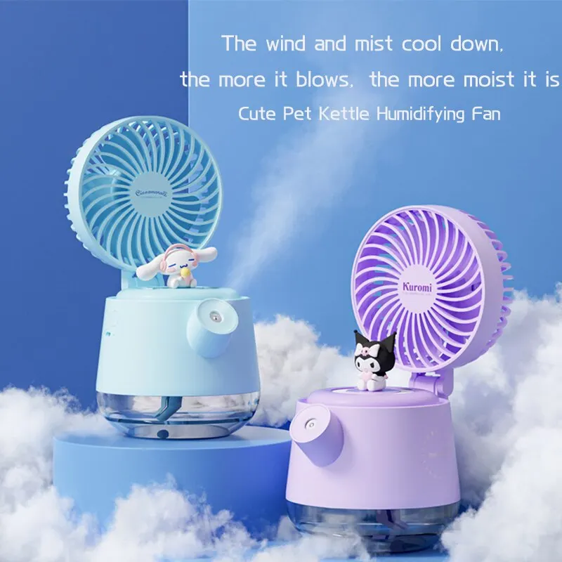 Sanrio Humidifier Spray Fan Cinnamoroll Kuromi Cute Portable Fan USB ...
