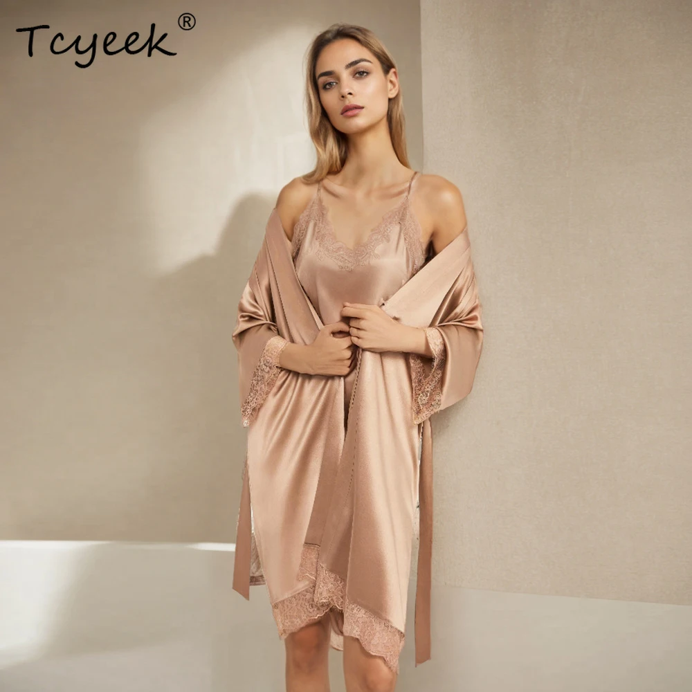 Tcyeek, 19MM 100%Real Silk Sleeping Robe Sling Dress, Sexy Women ...