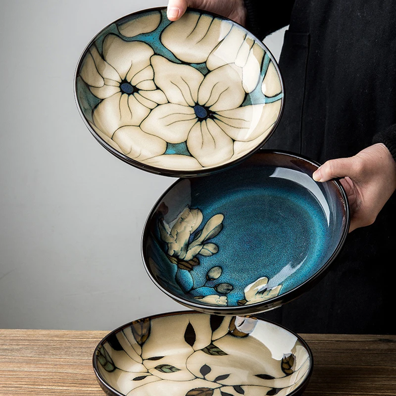 1-2-Pcs-Ceramic-Dinner-Plates-Chinese-Style-Round-Large-Deep-Plate-for ...