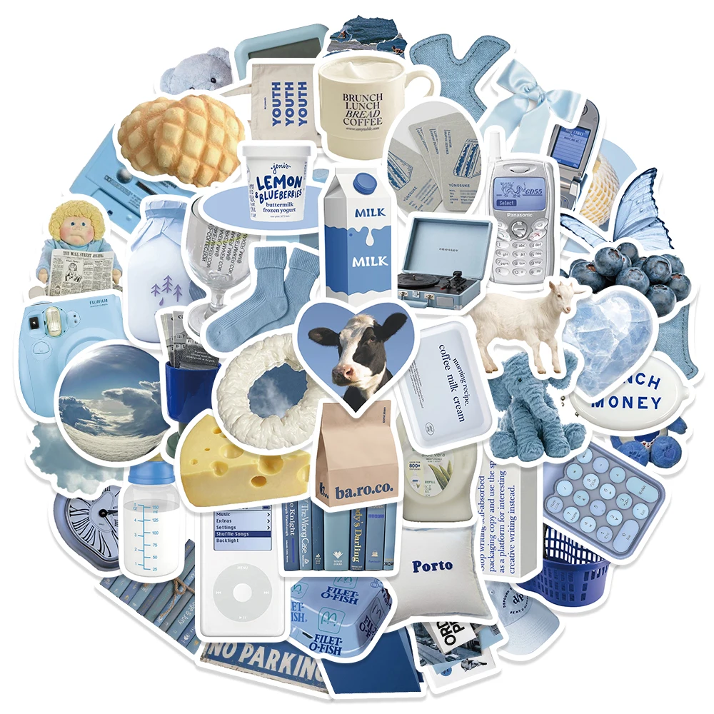 60pcs Cute Cartoon Art Blue Aesthetic Stickers Graffiti Decals Laptop ...