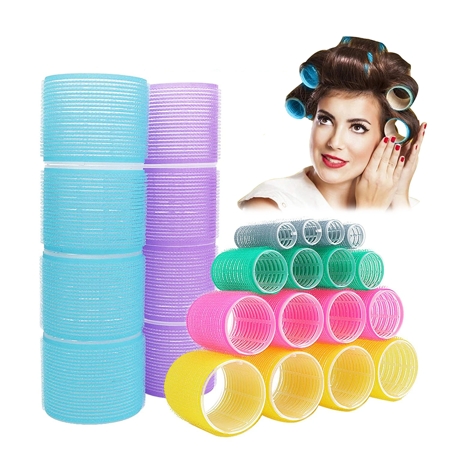 Jumbo Hair Rollers Set 6Pcs Self Grip Magic Hair Curlers Different Size ...