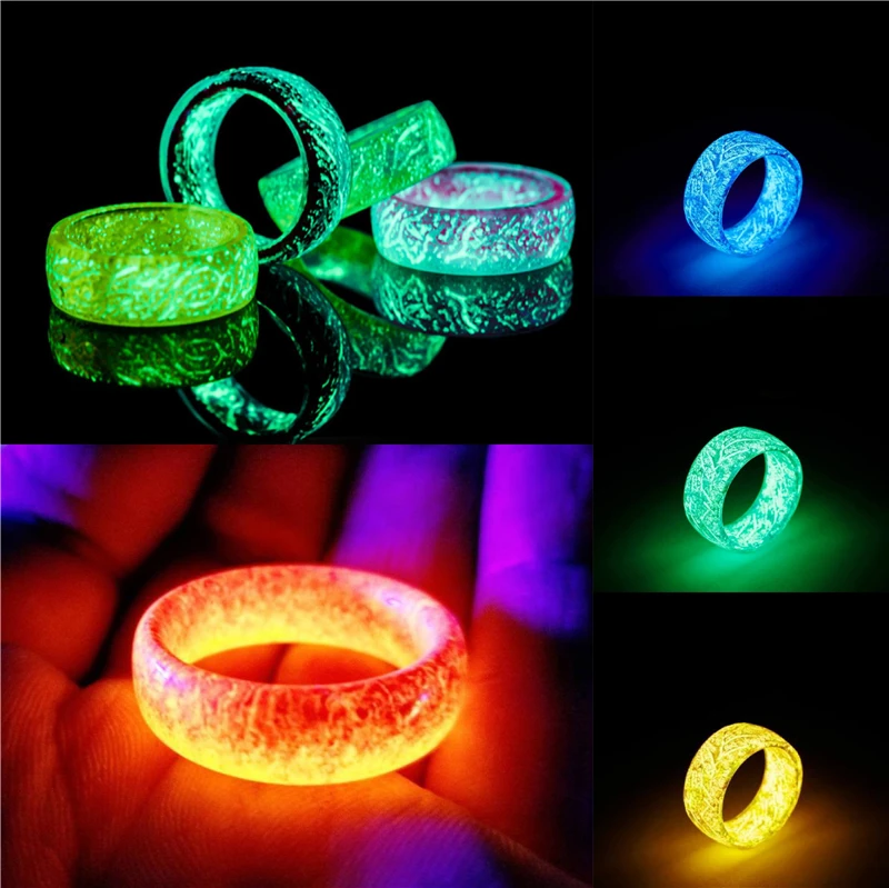 Anillo luminoso de resina para hombre y mujer, joyería fluorescente ...