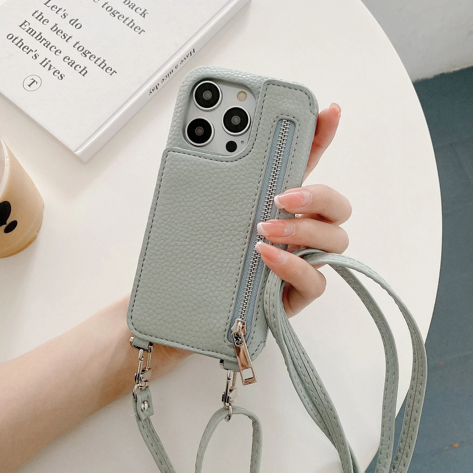 Crossbody Shoulder Strap Zipper Wallet Leather Case For iPhone 14 15 ...