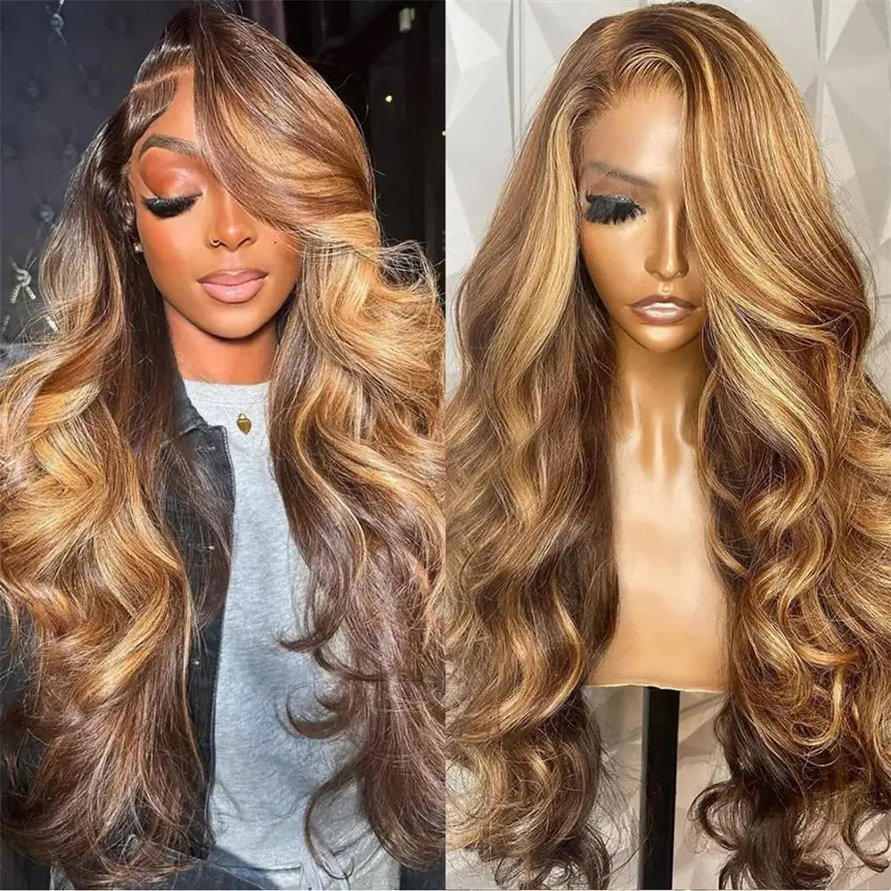 4-27-Highlight-Body-Wave-Wig-Human-Hair-Lace-Wigs-Colored-Highlight ...