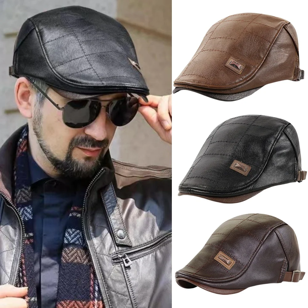 Winter Men's Retro Pu Leather Gentleman Golf Hat Letter Labeling ...