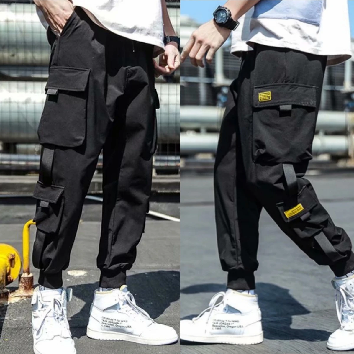 New-Hip-Hop-Joggers-Cargo-Pants-Men-Harem-Pants-Multi-Pocket-Ribbons ...