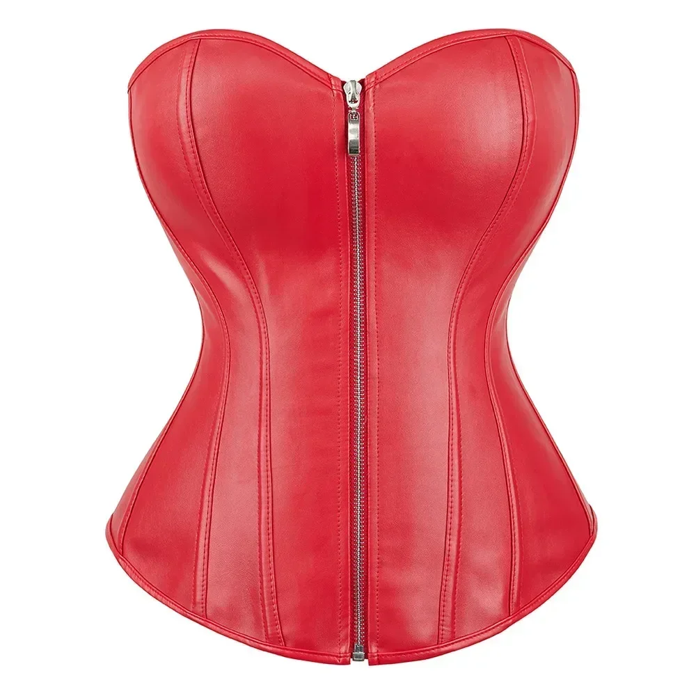 Red-Black-PU-Leather-Bustier-Tops-Zipper-Steampunk-Corset-Korset ...