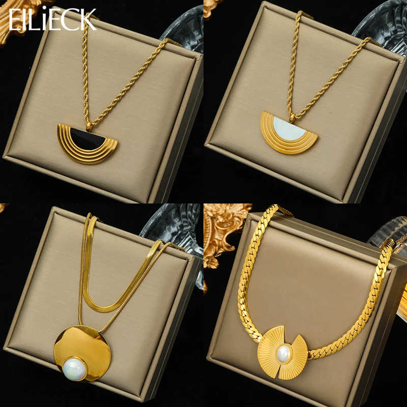 EILIECK-316L-Stainless-Steel-Geometric-Pearl-Pendant-Necklace-For-Women ...