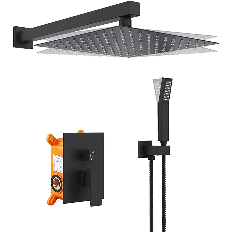 OUIO Matte Black Bathroom Shower Faucet Wall Mounted Without LED Shower ...