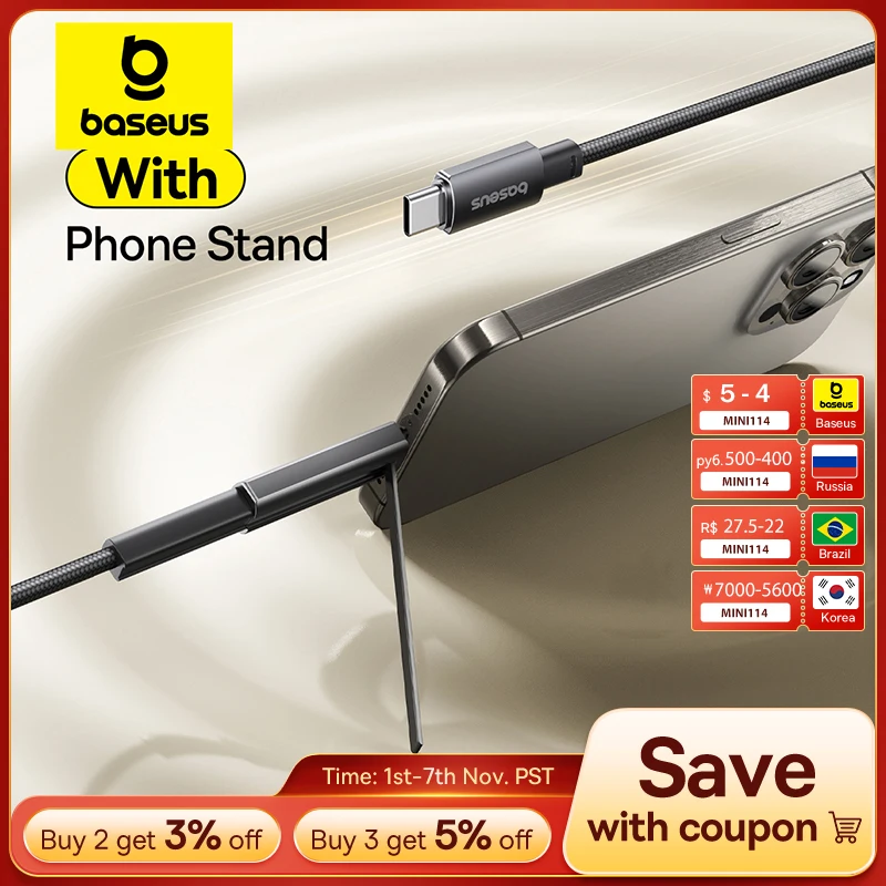 Baseus-100W-USB-C-Cable-With-Phone-Stand-For-iPhone-16-15-Pro-Max-Fast ...