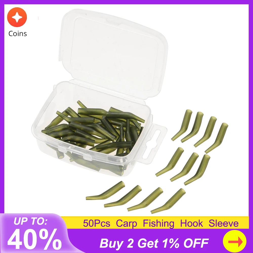 50Pcs Carp Fishing Hook Sleeve Hair Rig Line Aligner Sleeves Soft Anti ...