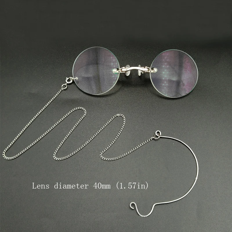 Vintage nose clip glasses myopia reading round spectacles silver Horn ...