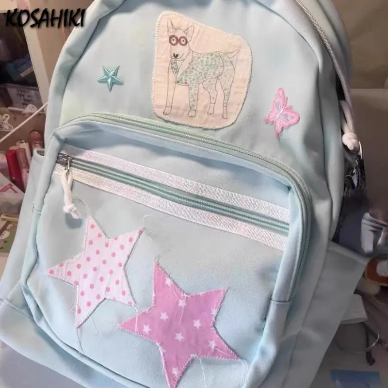 Cartoon Dog Patchwork Star Backpacks Students Girls Sweet Casual Y2k ...