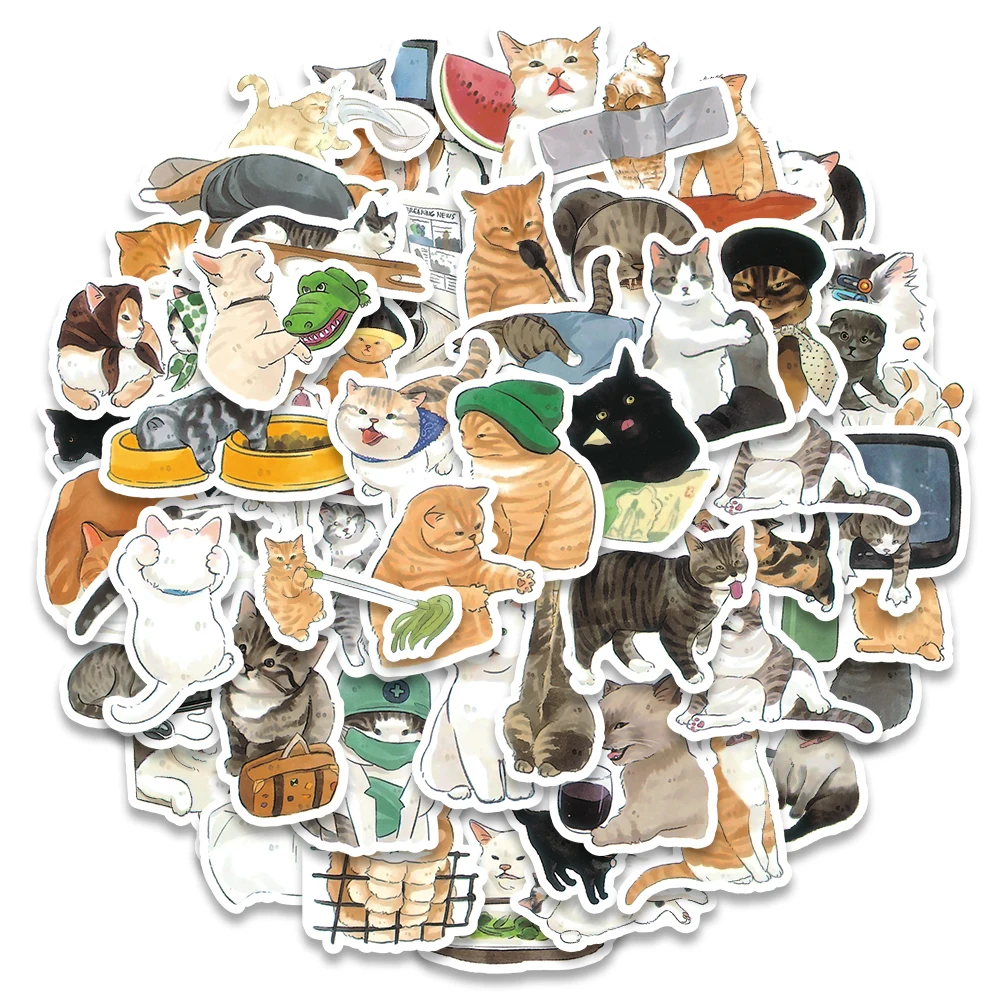 55PCS-Cartoon-Cute-kitten-Graffiti-Stickers-Sticky-Aesthetic-Decorative ...
