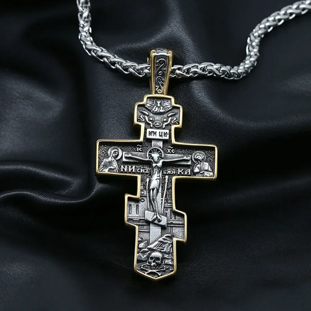 Vintage-Stainless-Steel-Jesus-Cross-Necklace-Men-Chain-Biker-Amulet ...