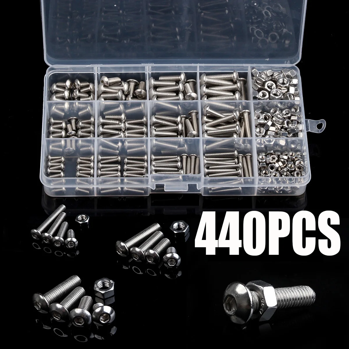 440pcs-set-M3-M4-M5-Hex-Socket-Screws-304-Stainless-Steel-Button-Head ...
