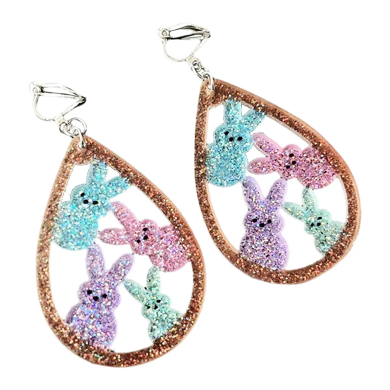 Acrylic Glliter Easter Clip on Earrings for Women Non Pierced 2025 ...