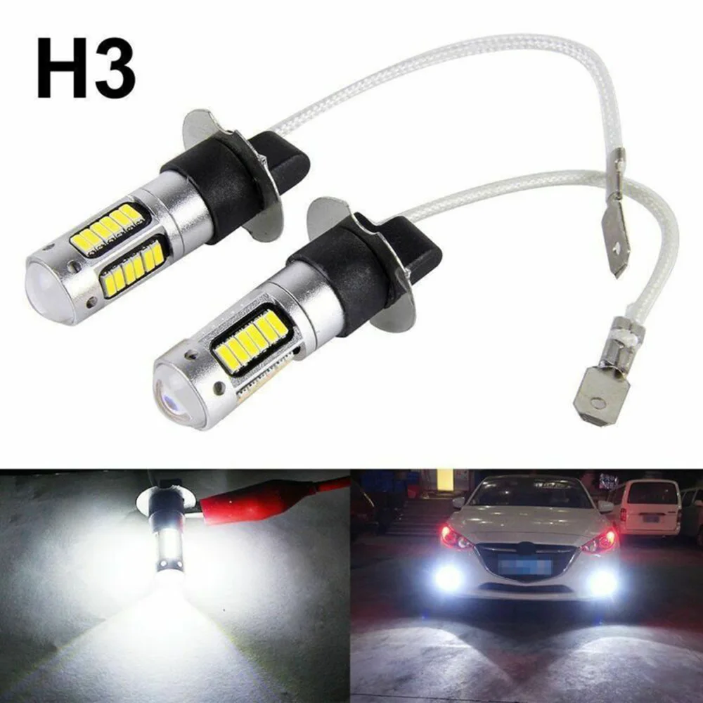 2pcs 100w H3 Led Fog Light Bulbs Canbus 6000k 800lm Super White Daytime Running Lights 12v-24v ...