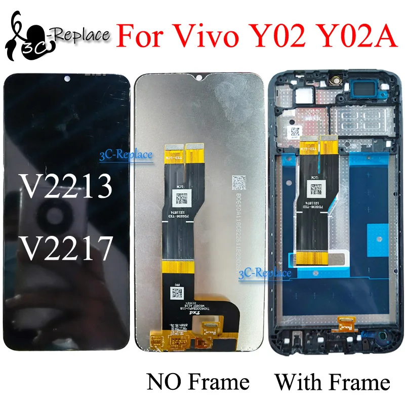 Original Black 6.51 Inch For Vivo Y02 2022 V2213 V2217 Vivo Y02A 2023 LCD Display Touch Screen ...