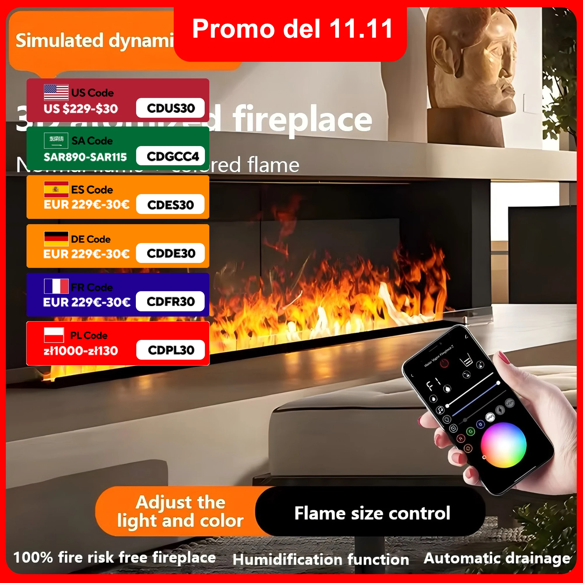 Smart-Home-Flame-Steam-LED-Color-Flame-TV-Wall-Decorative-flame-Mobile ...
