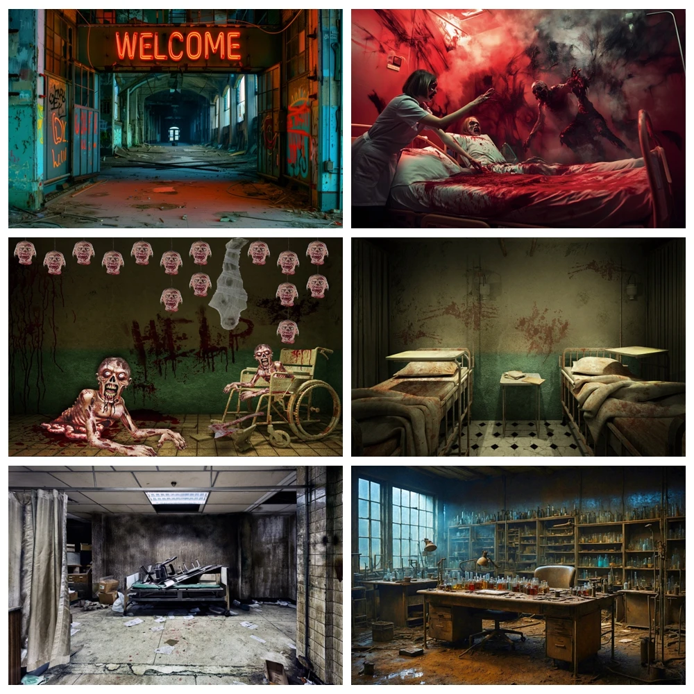 Horror Halloween Backdrop Scary Hospital Bloody Mortuary Classroom ...