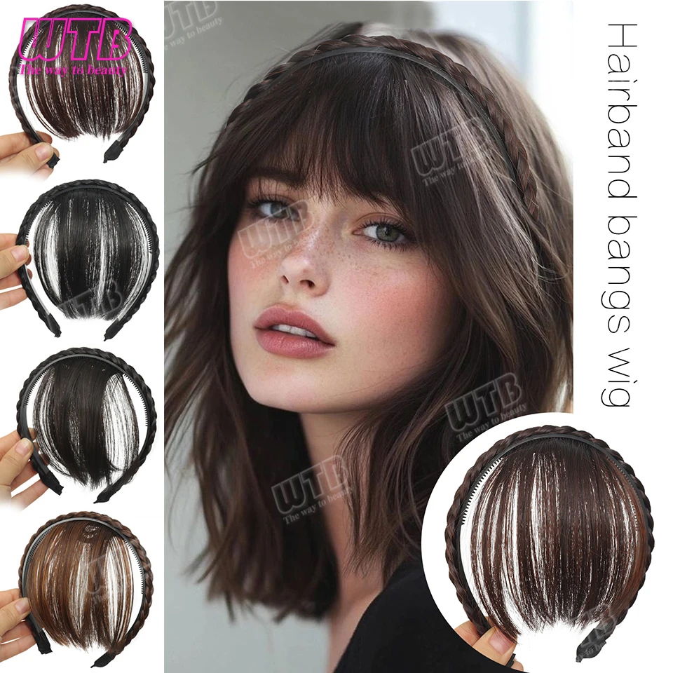 Synthetic Fake Headband Bangs Hair Piece Clip Long Wig Synthetic Hair ...