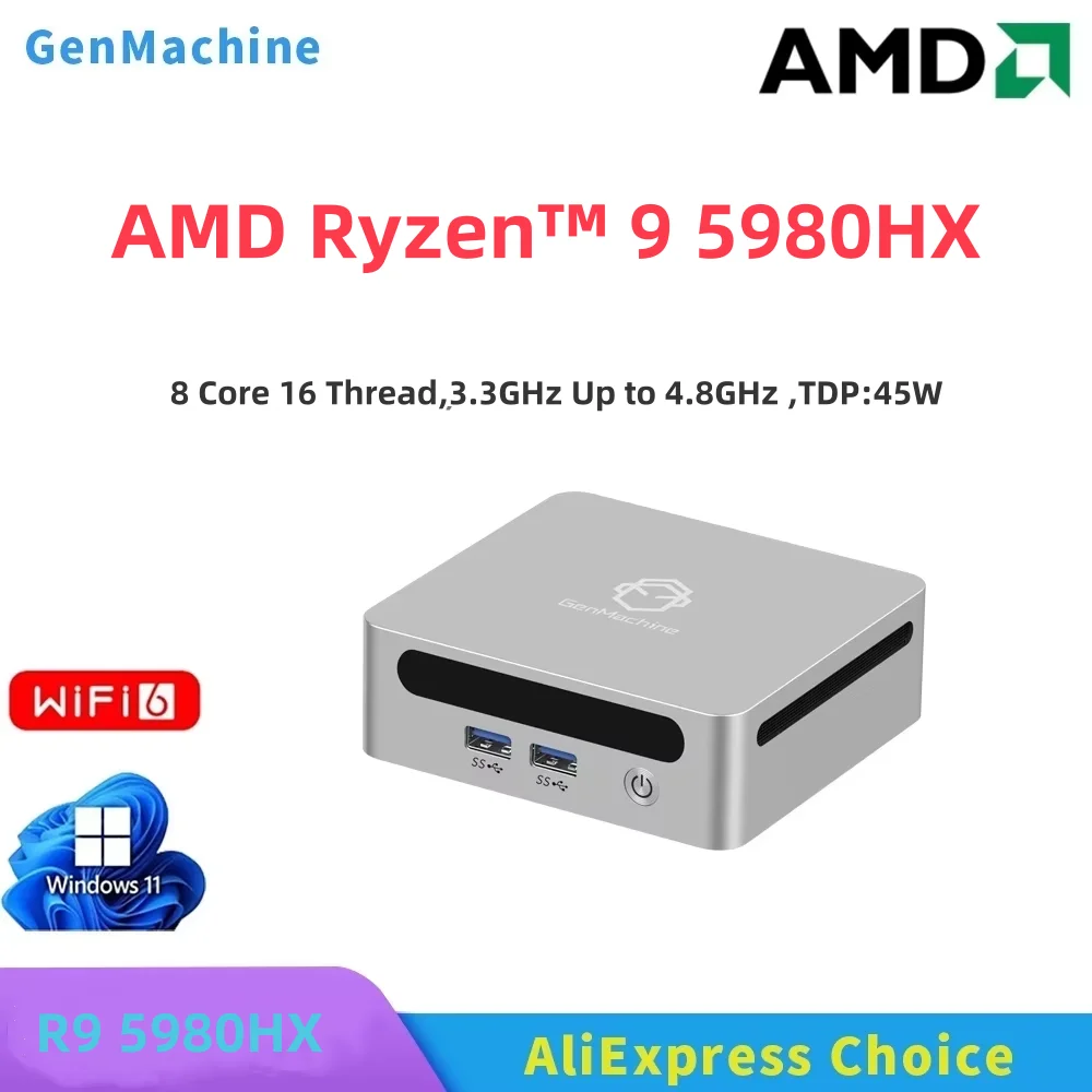 GenMachine Mini PC 5980HX Windows 11 Ryzen DDR4 Max 64GB 3.3GHz Up to 4 ...