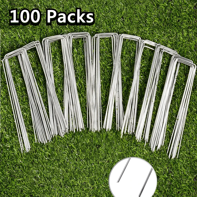Garden Stakes 100 Pack 6 Inch Galvanized Landscape Staple Heavy Duty U ...