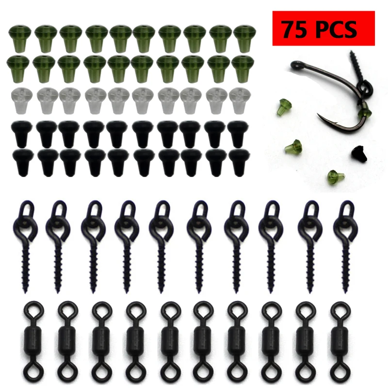75pcs-Carp-Fishing-Accessories-Bait-Screw-Hook-Stopper-Stop-Rubber-Bead ...
