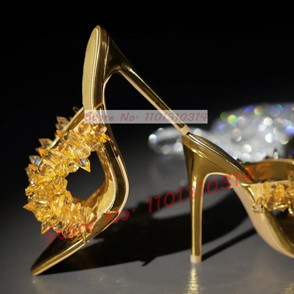 Dropped-Crystal-Gold-Mules-Women-Sparkly-Pointy-Open-Toe-Wedding-Party ...