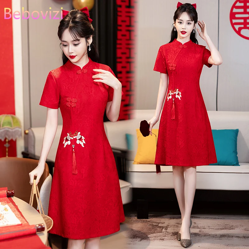 Chinese-Traditional-Cheongsam-Clothing-Red-Young-Modern-Improved ...