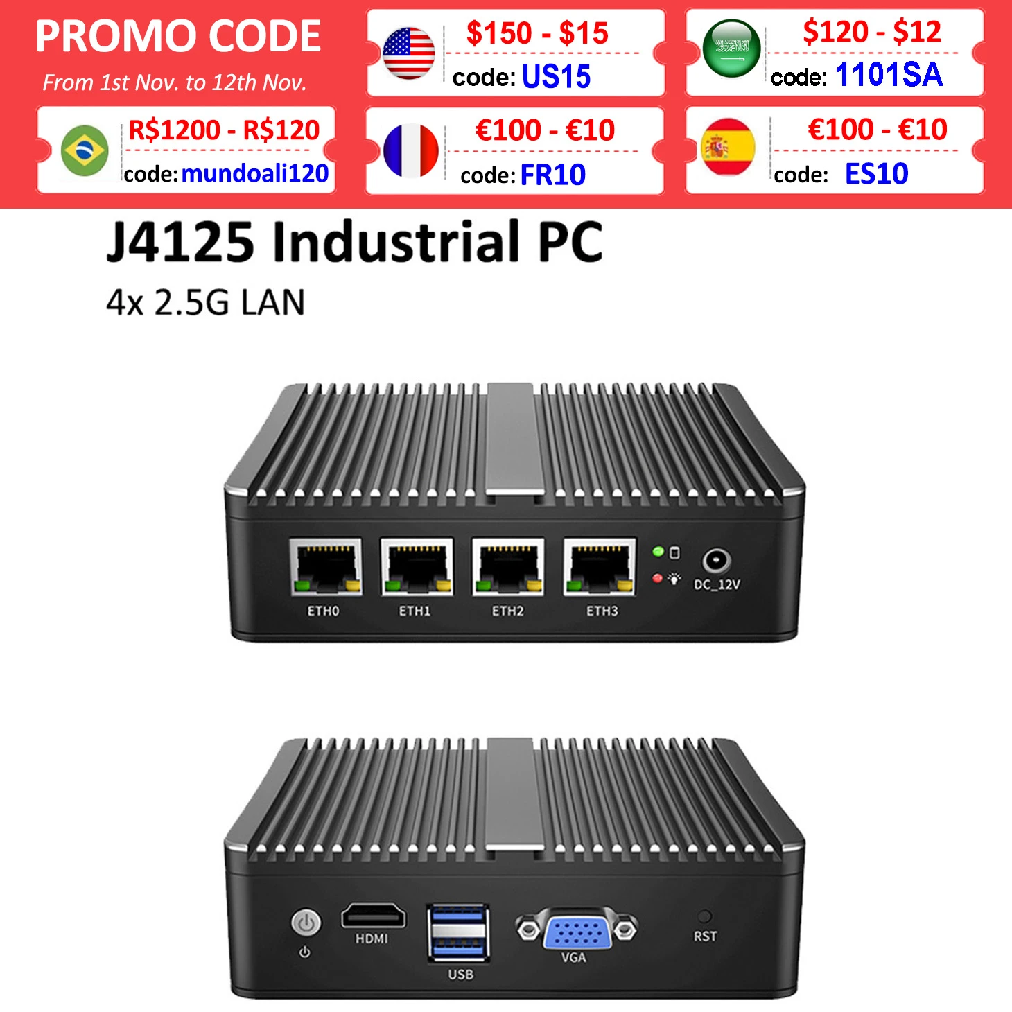 Mini PC e Roteador sem Ventoinha, Intel Celeron J4125, Quad Core, 4x Intel i225, 2.5G, LAN, HDMI ...