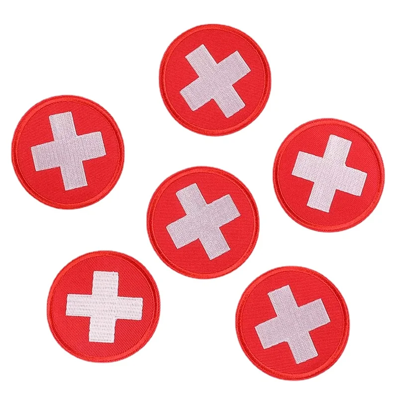 10PC-Red-Cross-Iron-On-patches-Round-Emblem-Embroidery-Applique ...