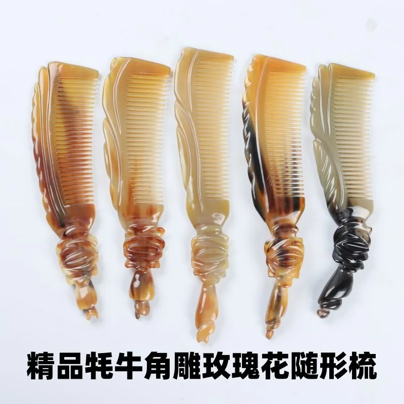 Natural-Ox-Horn-Rose-Handle-Comb-Massage-Home-Comb-Ox-Horn-Comb-Anti ...