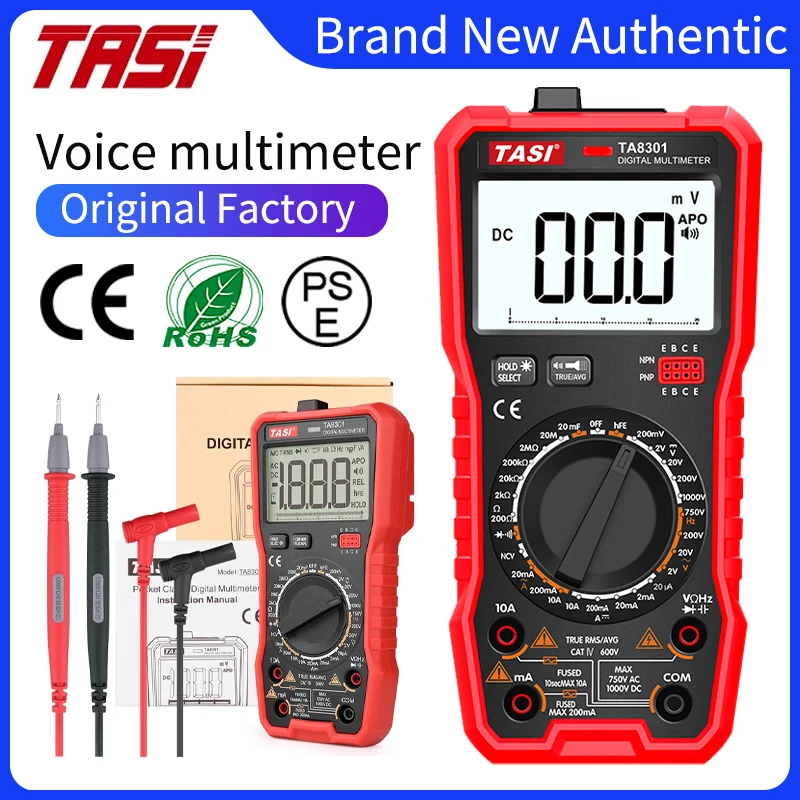 TASI TA8301มัลติมิเตอร์แบบดิจิตอล Voice Broadcasting ฟังก์ชั่น Profesional Ture RMS AC DC NCV ...