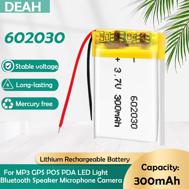 1-2PCS 3.7V 300mAh 602030 Rechargeable Lithium Polymer Batteries For ...