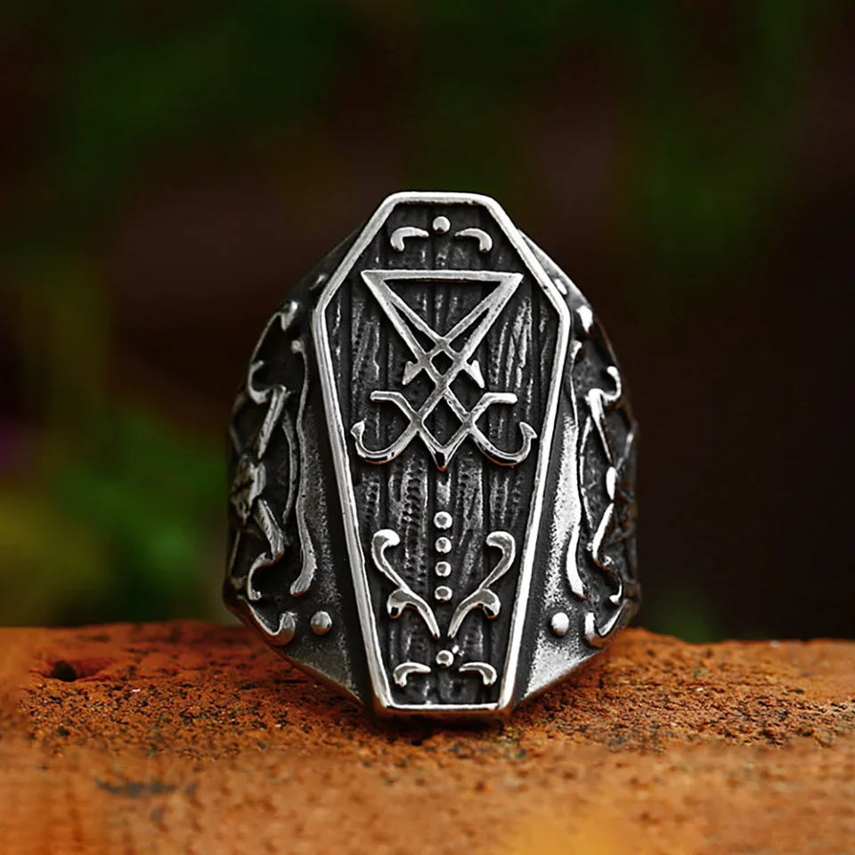 New-Vintage-Lucifer-Satan-Coffin-Ring-For-Men-Boys-316L-Stainless-Steel ...