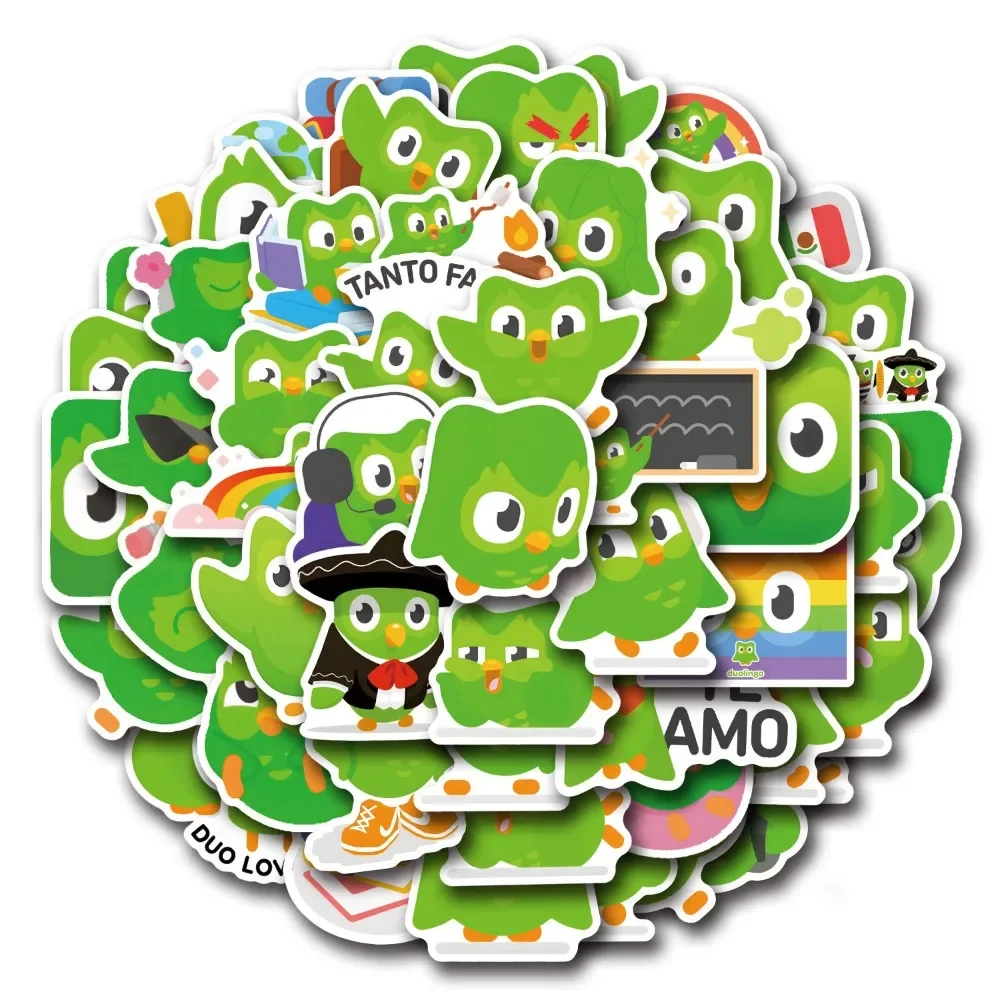 10-55pcs-Cartoon-Spirit-Duolingo-Graffiti-Stickers-Decorative-Luggage-Scooters-Hand-Account-Guka ...