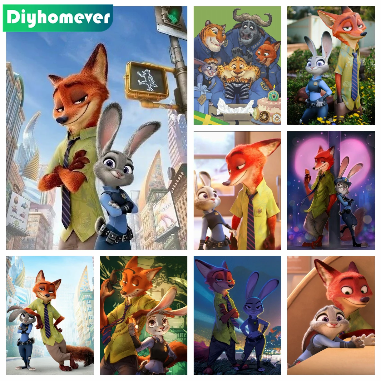 Disney-Zootopia-Diamond-Painting-Judy-and-Nick-Cross-Stitch-Kit-Anime ...