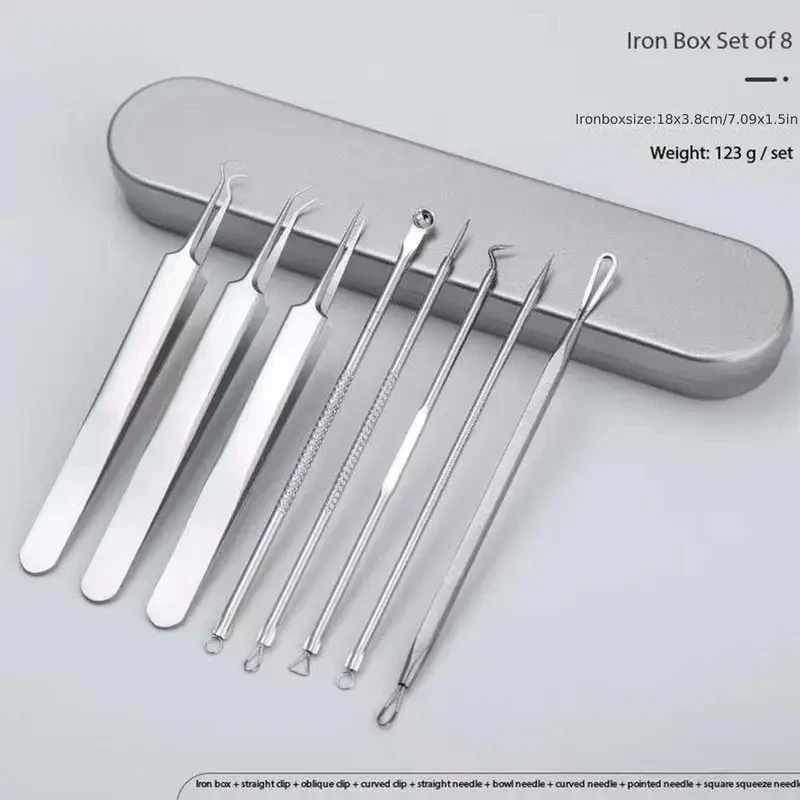 8-Piece Stainless Steel Blackhead Removal Tool Set With Storage Box ...