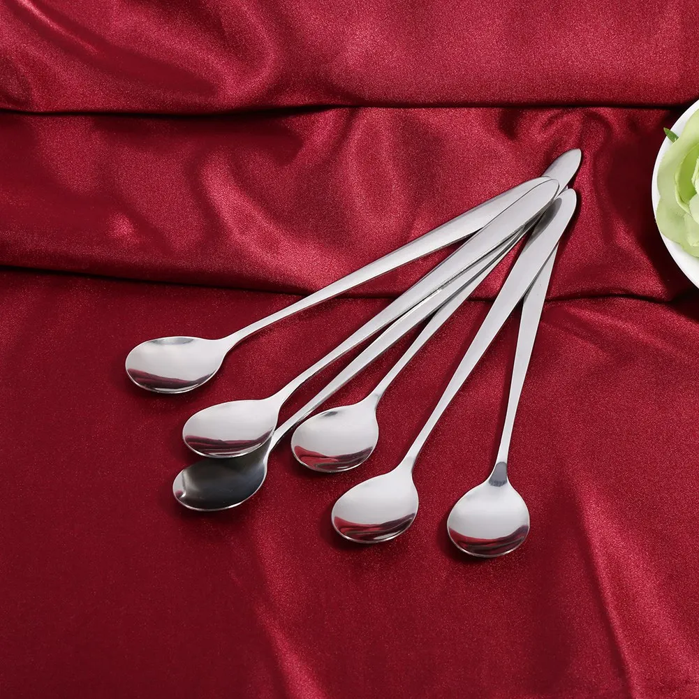 6Pcs Stainless Steel Spoon Stylish Long Handle Latte Ice Cream Sundae ...