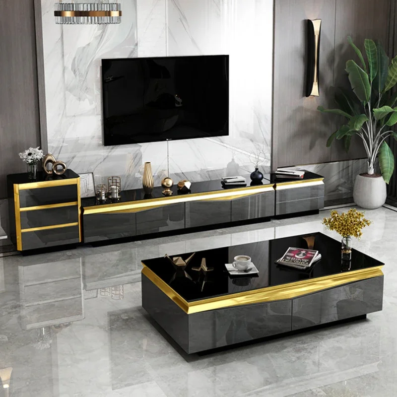 TV Stand Modern Living Room TV Monitor Stand Gold Stainless Steel ...