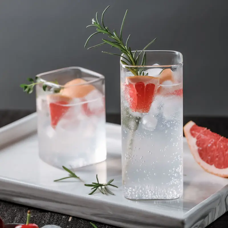 1PCS Creative Square Glass Transparent Cold Drink Large Capacity Iced ...