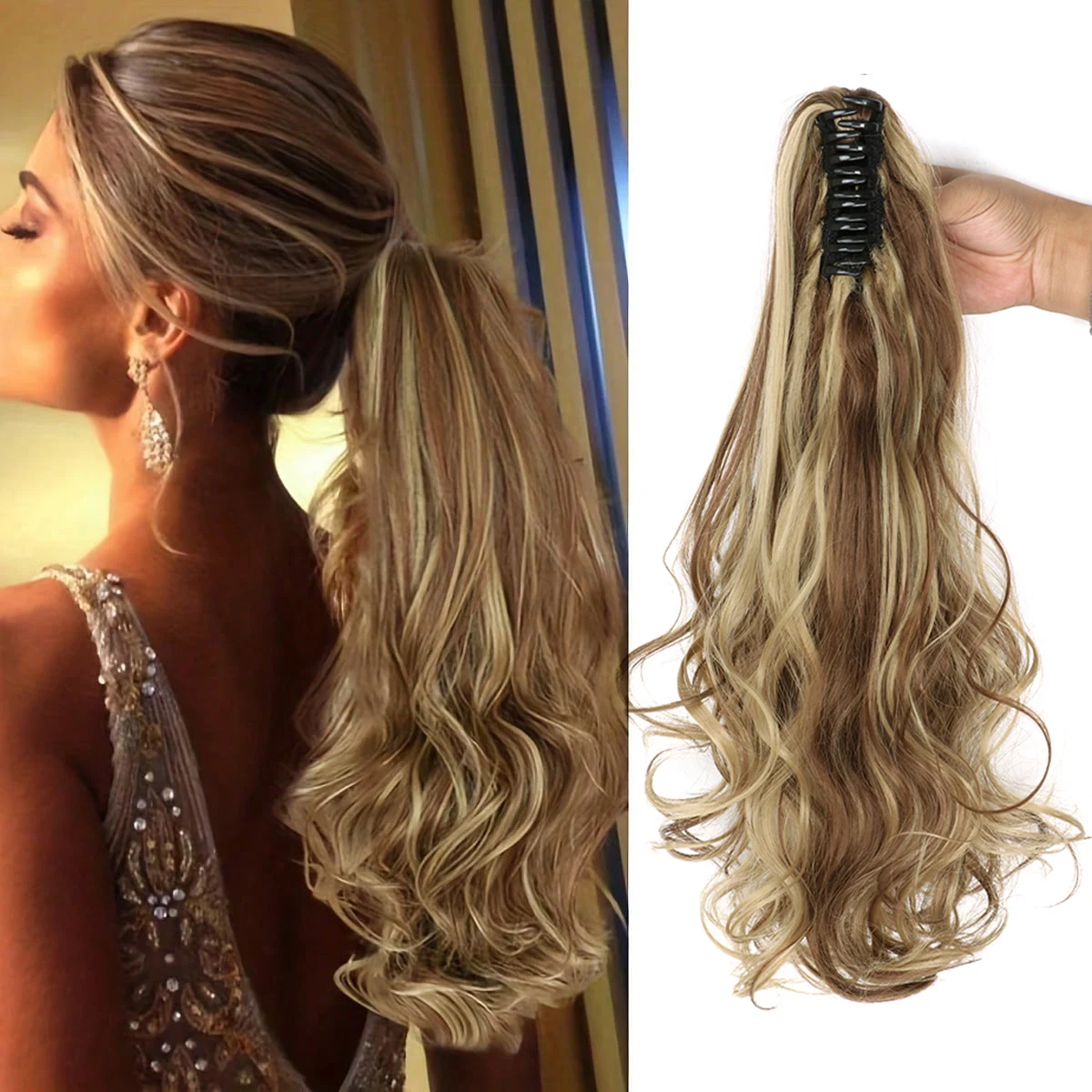 Extensiones-de-cola-de-caballo-onduladas-con-Clip-de-garra-pieza-de ...