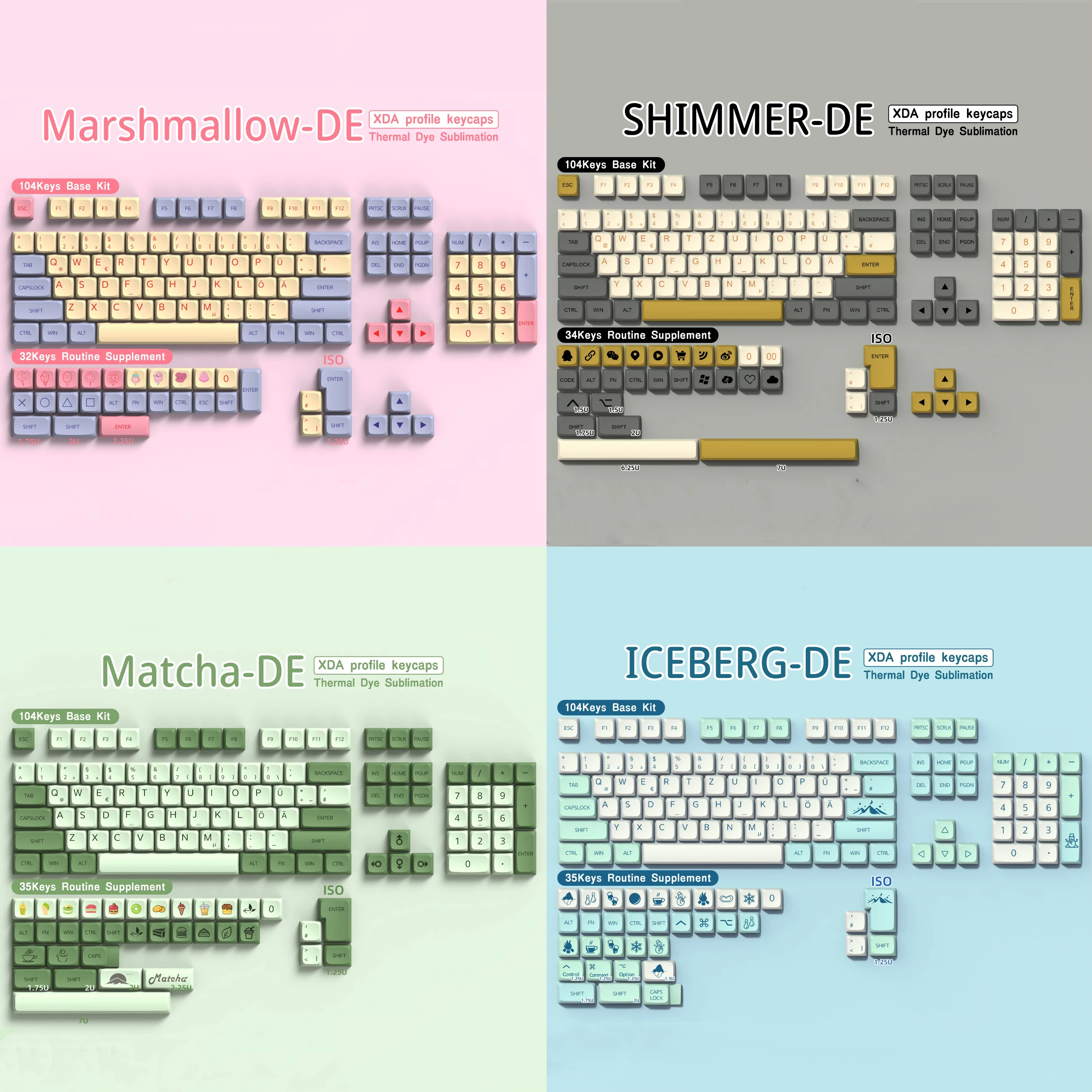 German-Keycaps-XDA-Profile-PBT-DE-Keycap-Dye-Sub-ISO-Alice-Layout-7U ...